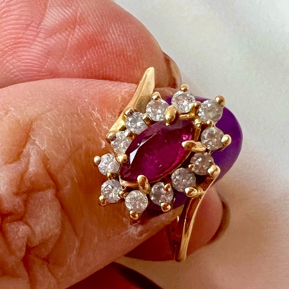 Jewelry | Vintage 14k Yellow Gold Red Navette Marquise Cut Genuine Ruby ...